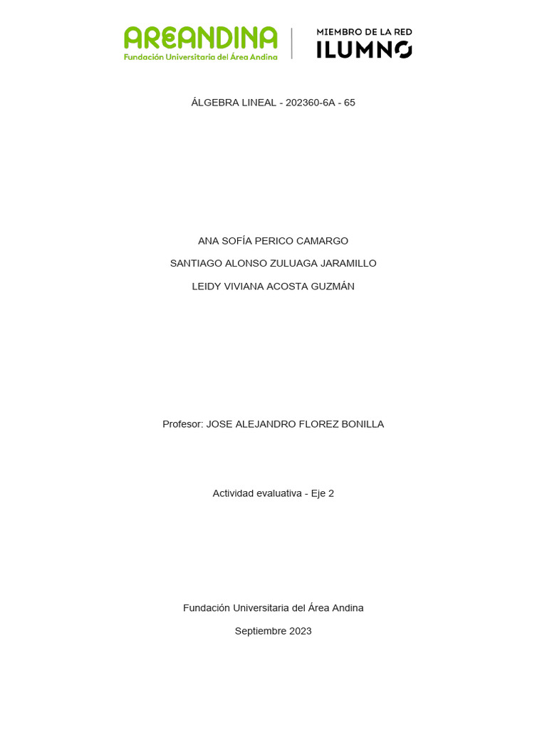 Actividad Evaluativa - Eje 2 - ALGEBRA LINEAL | PDF