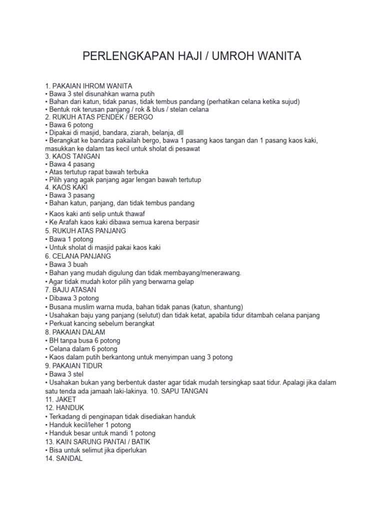 Perlengkapan Haji Bagi Wanita | PDF