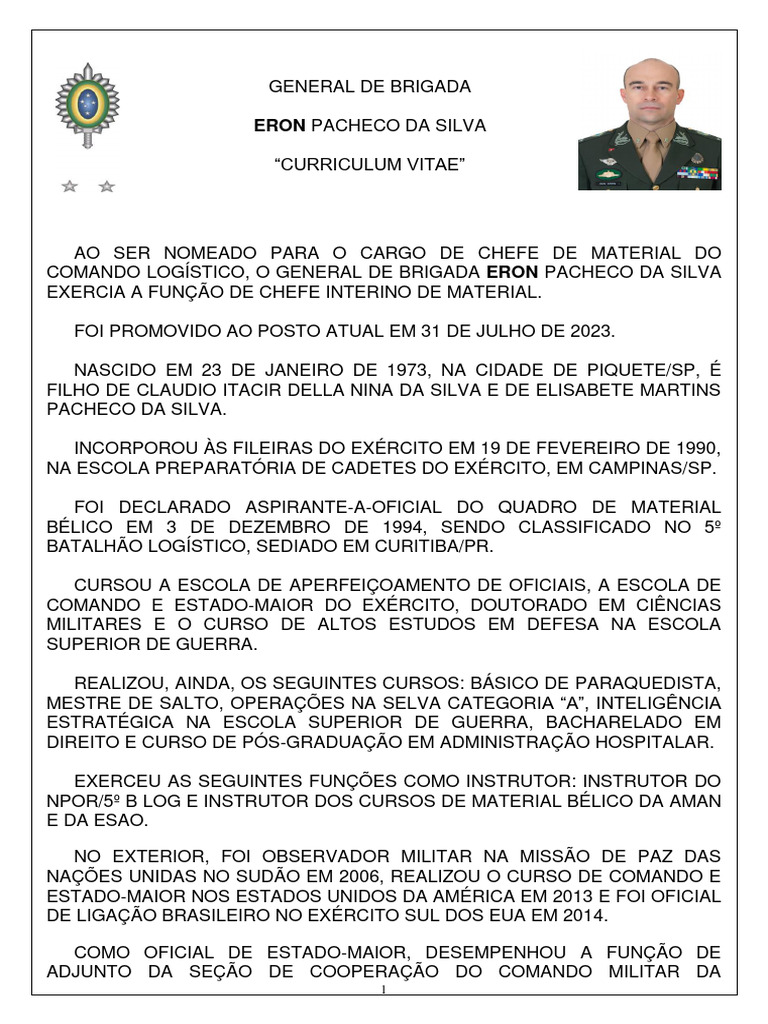 Curriculum Vitae - Gen Eron - Final | PDF | Militar | Organização militar