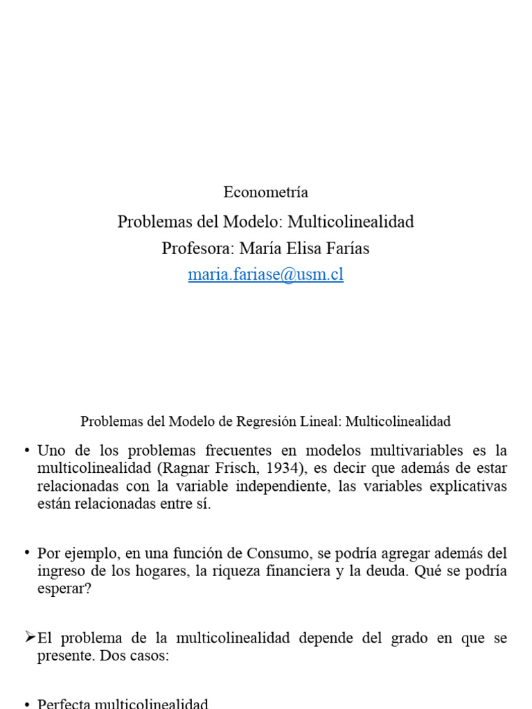 Problemas Del Modelo Multicolinealidad | PDF | Mínimos cuadrados ordinarios | Multicolinealidad