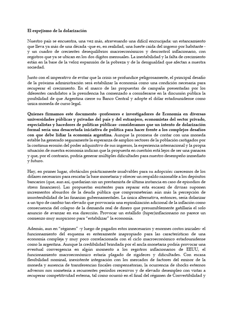 La Dolarizacion Es Un Espejismo | PDF | Inflación | Moneda La Dolarizacion Es Un Espejismo | PDF | Inflación | Moneda
