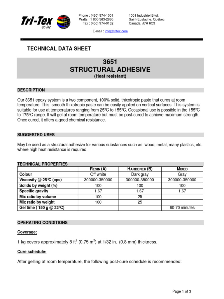 3651 TDS - e | PDF | Adhesive | Epoxy