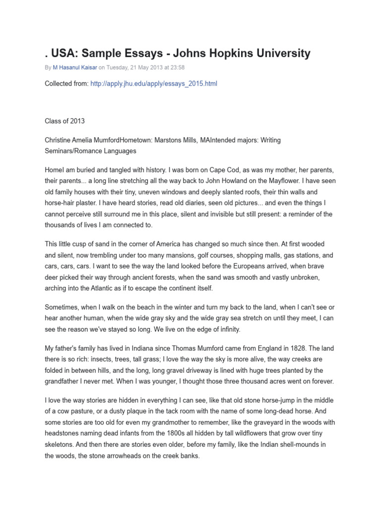 USA - Sample Essays - Johns Hopkins University | Download Free PDF ...