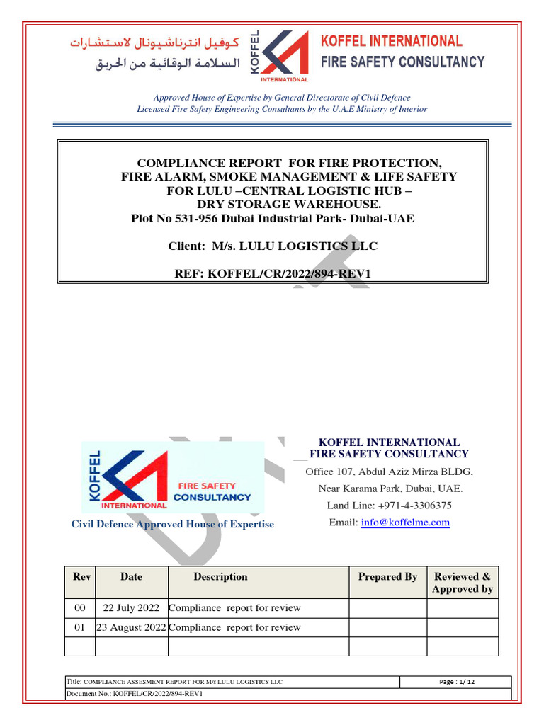 Lulu Dry Warehouse - Compliance Report (23!08!2022) | PDF | Fire ...