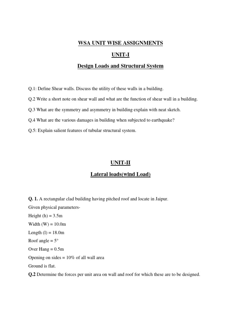 Wsa Unit and Co Wise Assignments | PDF | Building Technology ...