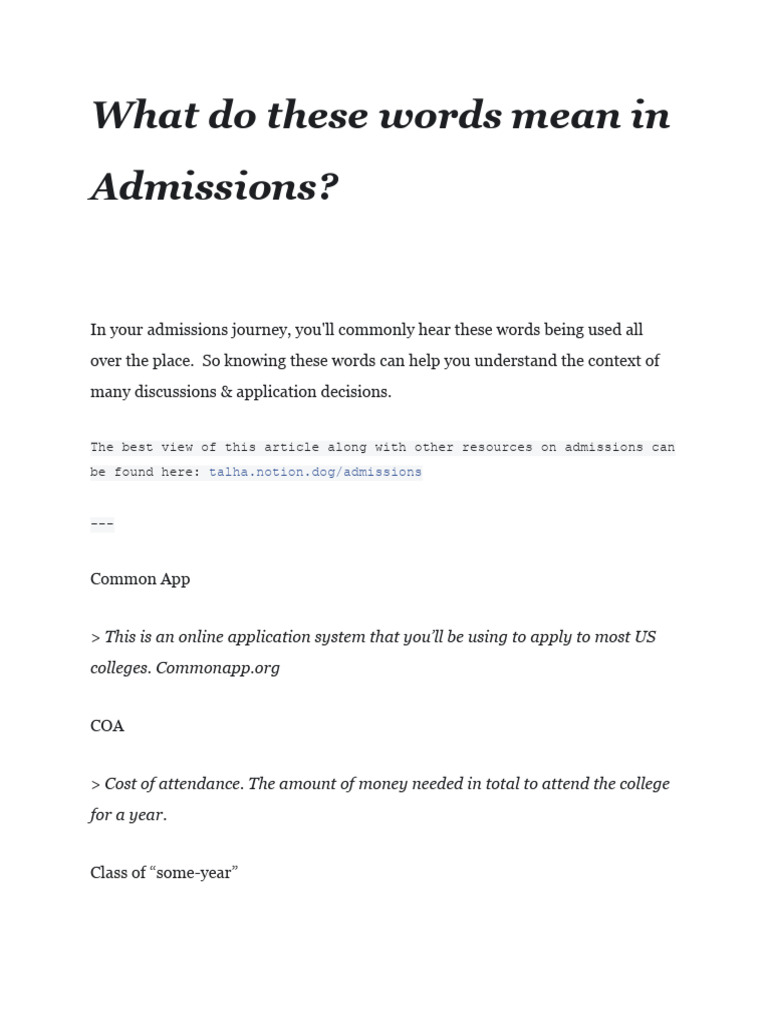 Key Terms in College Admissions | PDF | Higher Education | Educational ...