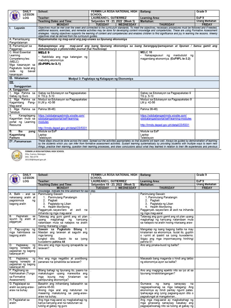 EsP9 DLLQ1 1week 5 | PDF | Behavioural Sciences