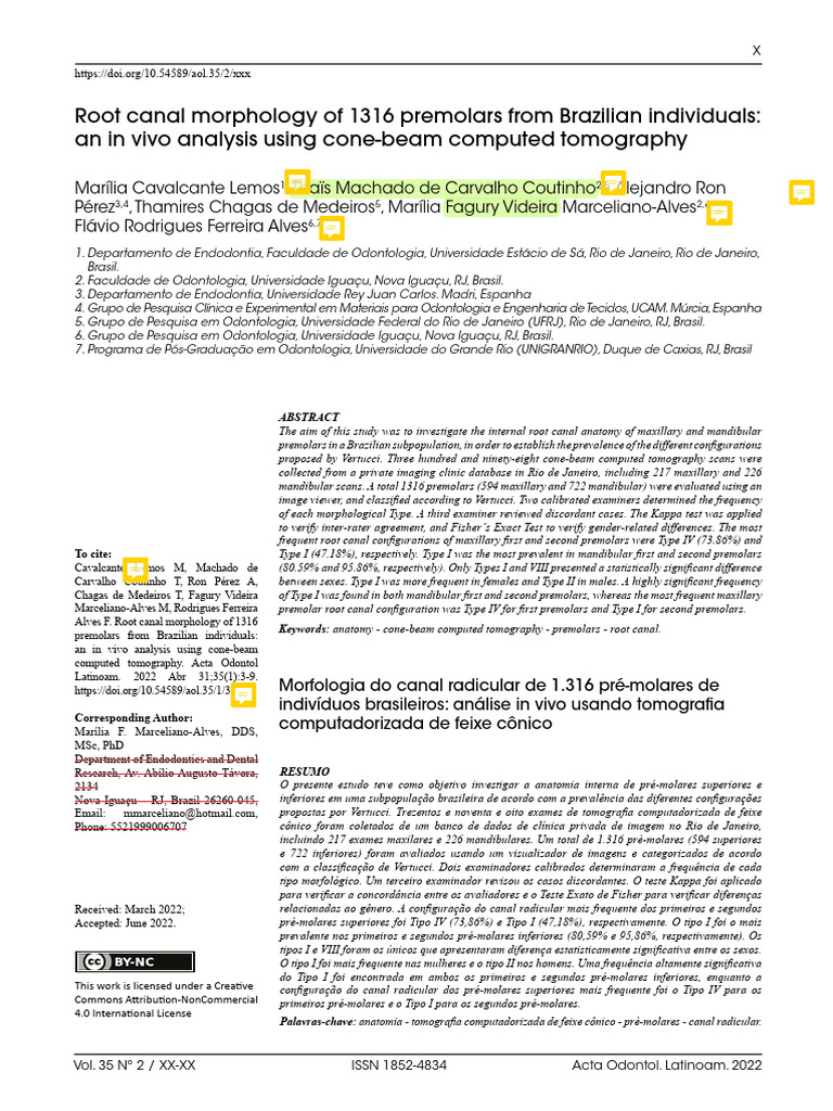 Root Canal Morphology of 1316 Premolars From Brazilian Individuals: An ...