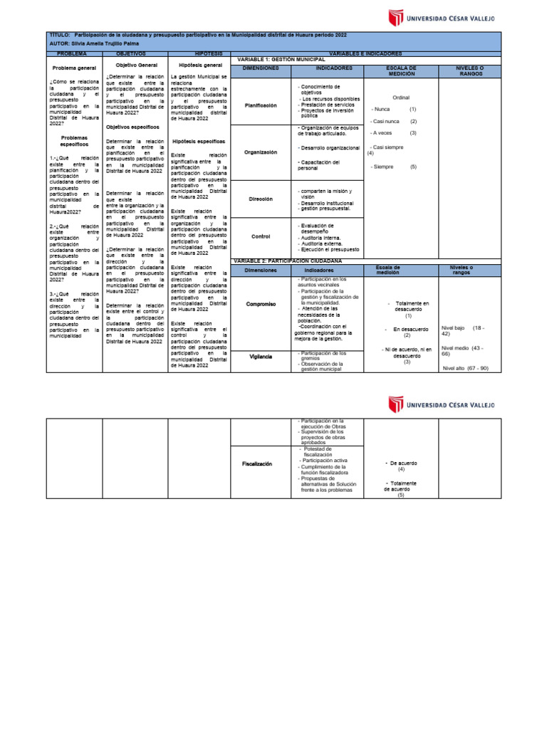 Cuadro Matriz General de Consistencia | PDF | Presupuesto | Planificación