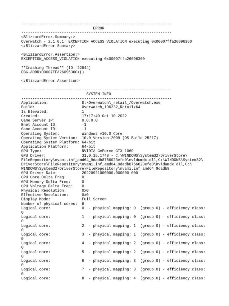 Overwatch 106232 Retailx64 enUS 11312 10-12-22 11.47.24 ErrorLog | PDF | Graphics Processing ...