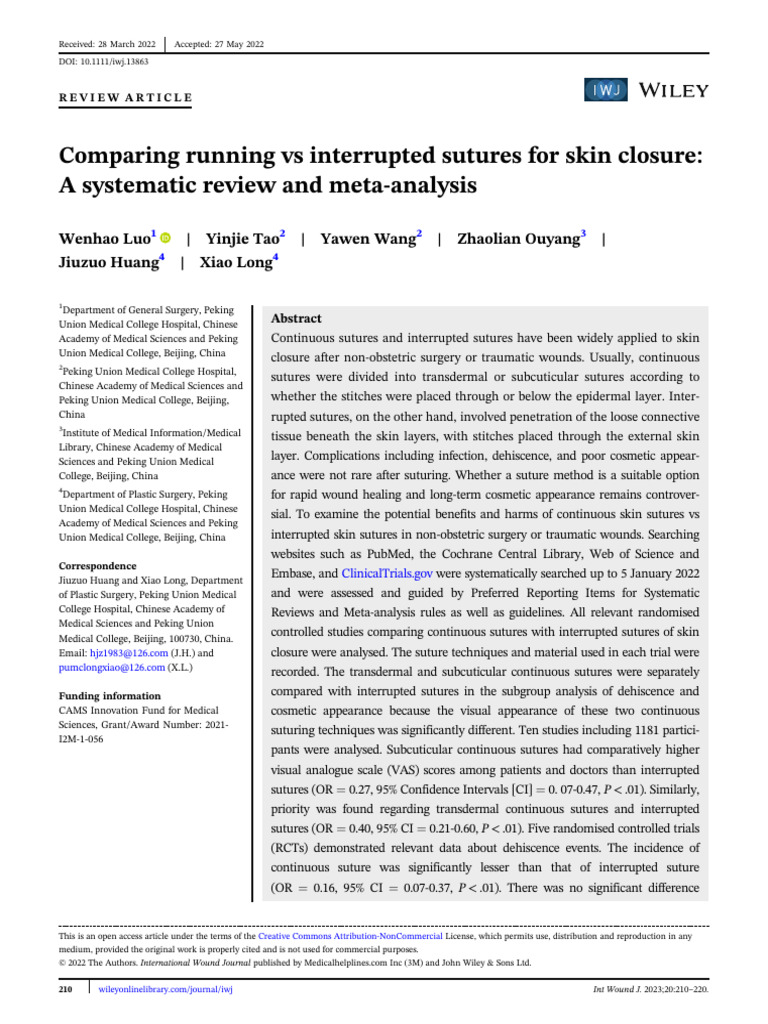 Comparing Running Vs Interrupted Sutures For Skin Closure | PDF ...