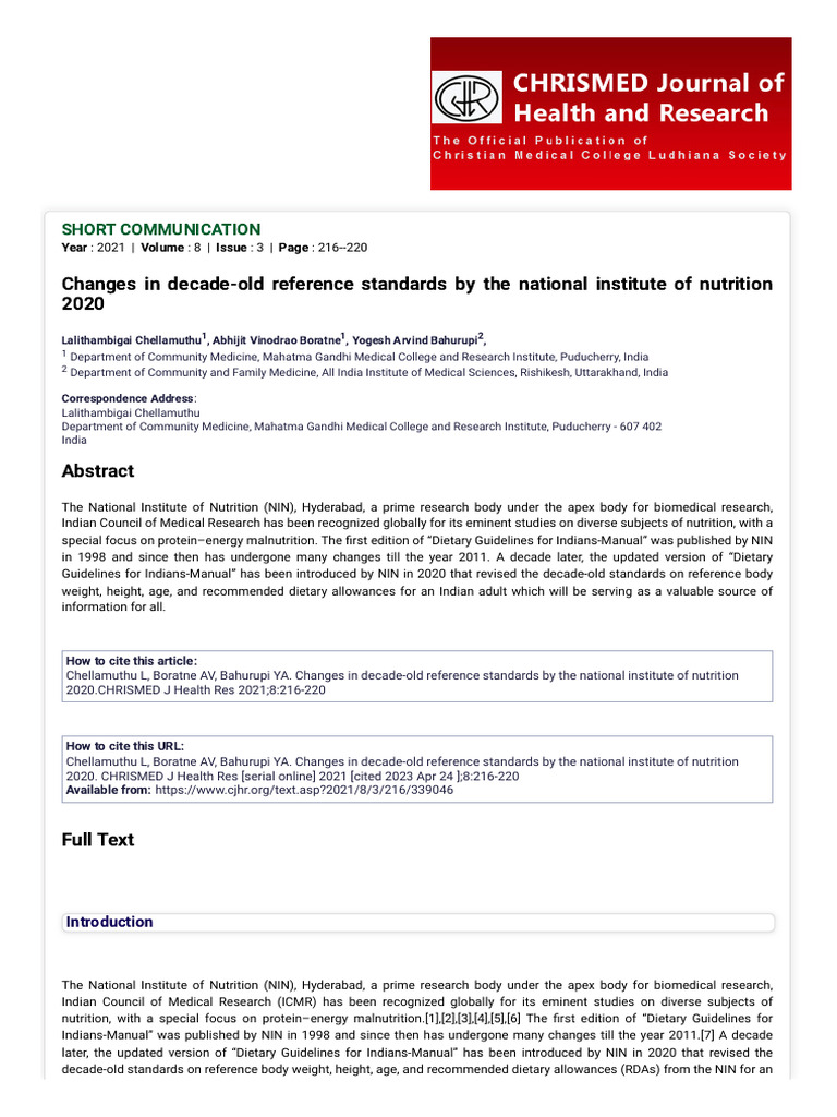 Changes in Decade-Old Reference Standards by The National Institute of ...
