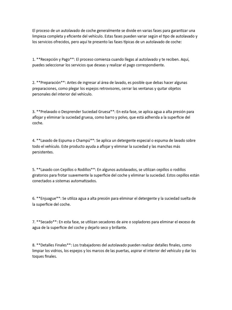 Fases de Autolavado | PDF