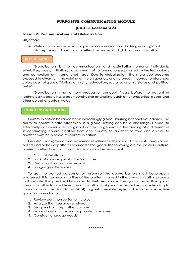 Purposive Communication Module Unit 1 Lessons 2 5 | PDF | Communication ...