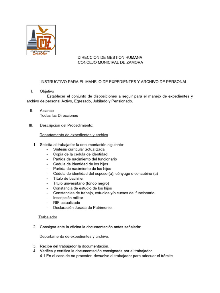 Instructivo para El Manejo de Expedientes de Personal | PDF Instructivo para El Manejo de Expedientes de Personal | PDF