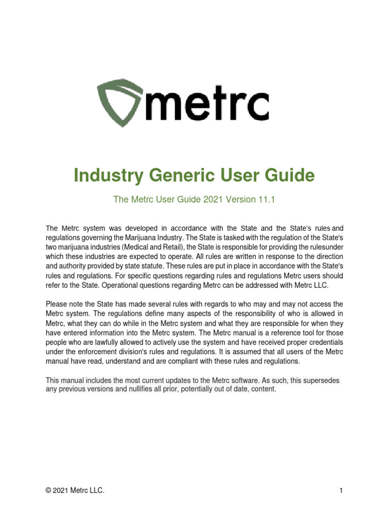 Metrc Manual | PDF | Login | User (Computing)