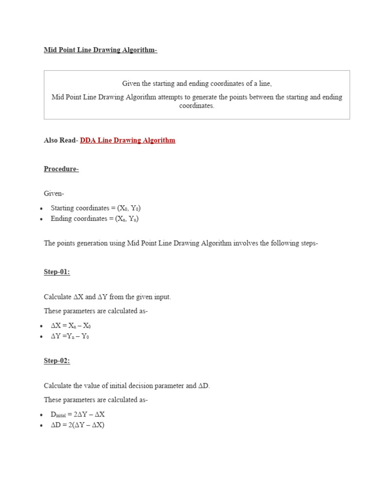 Mid Point Line Drawing Algorithm Pdf Algorithms Computational Science