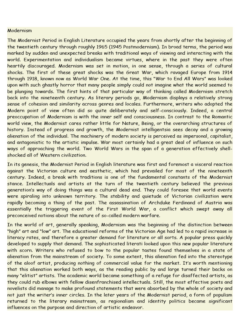 Modernism in Literature | PDF | Modernism | Narration