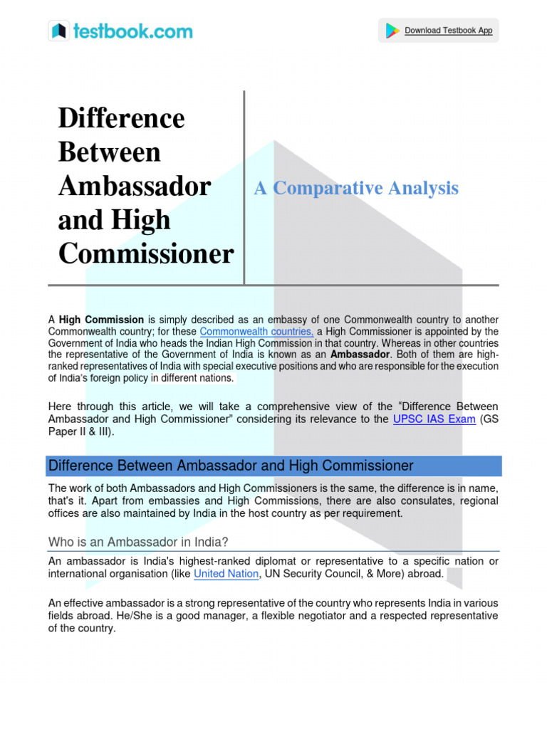 Ambassador vs High Commissioner Explained | PDF | Ambassador ...