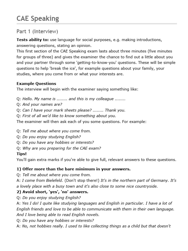 CAE Speaking | PDF | Communication | Human Communication