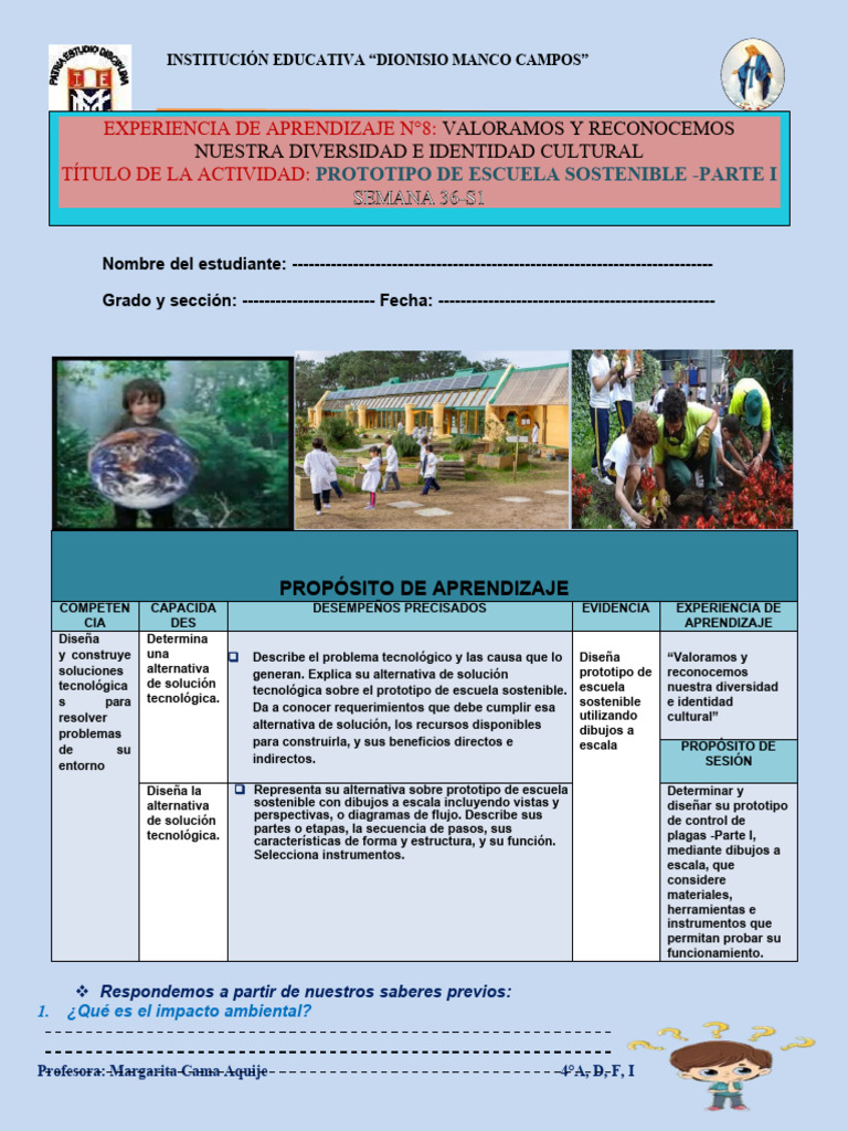 Ficha C Y T 4° Semana 36 S1 Prototipo De Escuela Sostenible Parte I