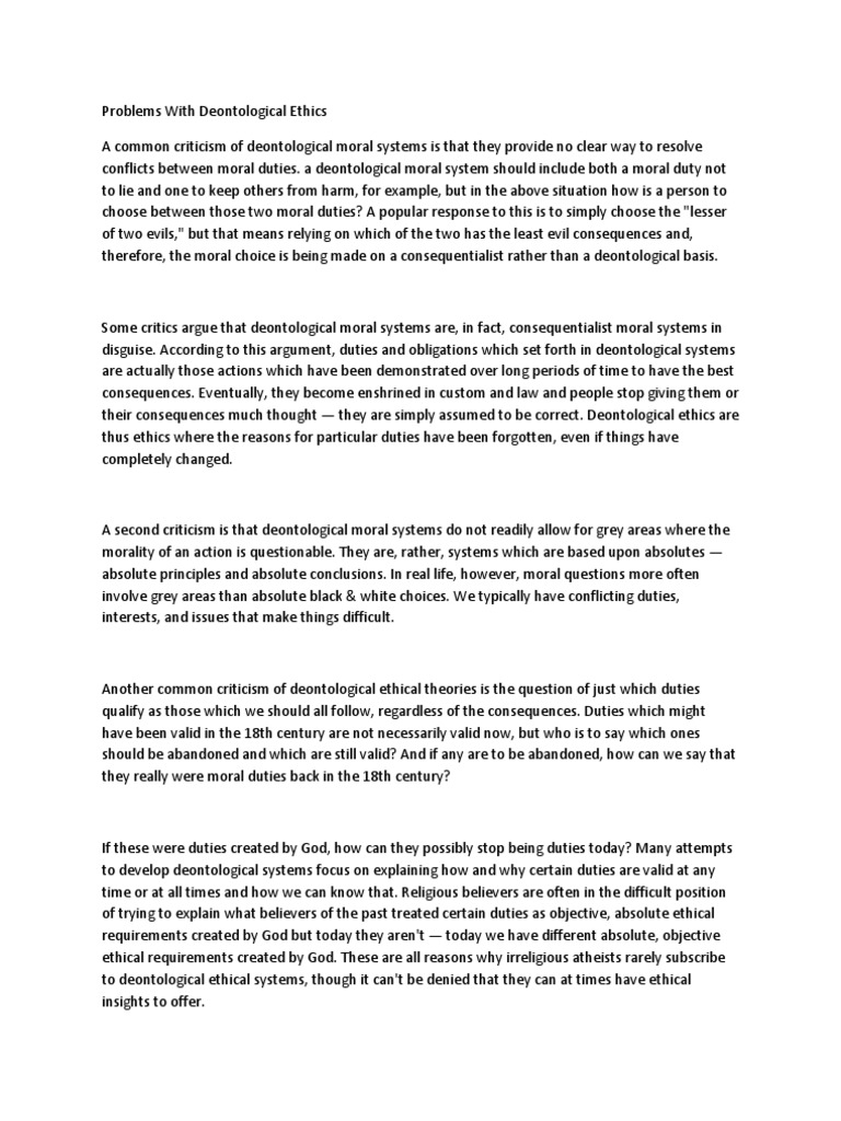 Problems With Deontological Ethics | PDF | Morality | Criticism