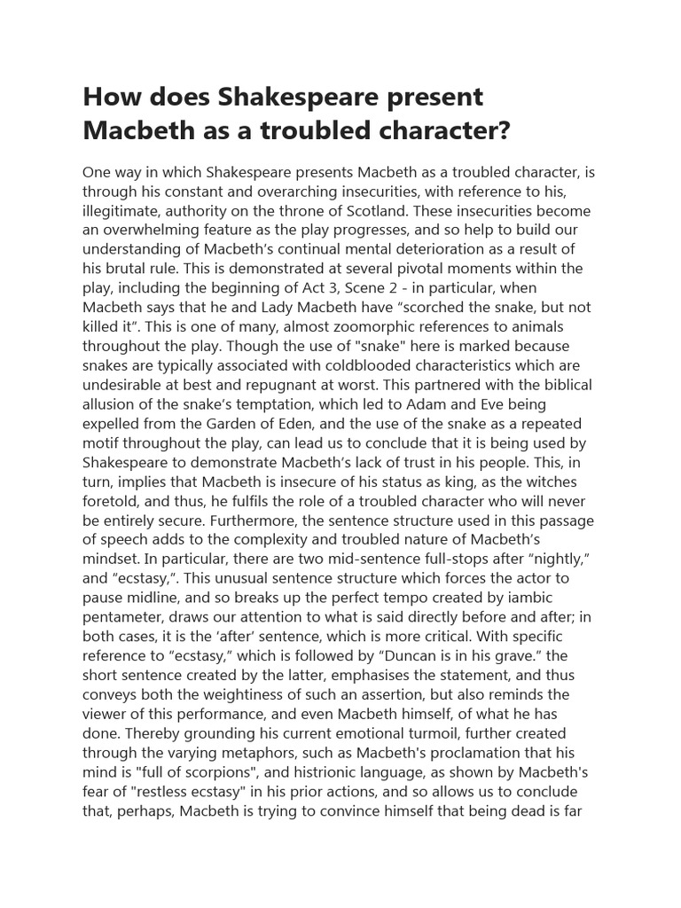 How Does Shakespeare Present Macbeth As A Troubled Character | PDF | Macbeth