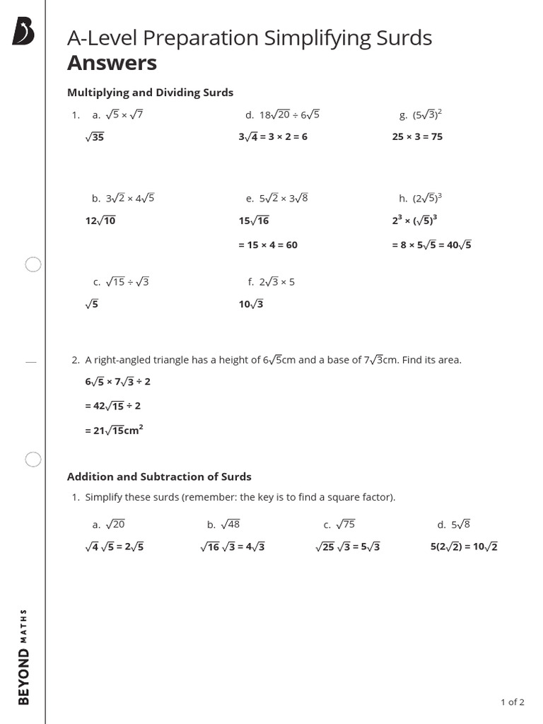 Simplifying Surds A-Level Guide | PDF