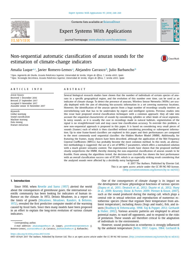 Non-Sequential Automatic Classification of Anuran Sounds For The ... Non-Sequential Automatic Classification of Anuran Sounds For The ...