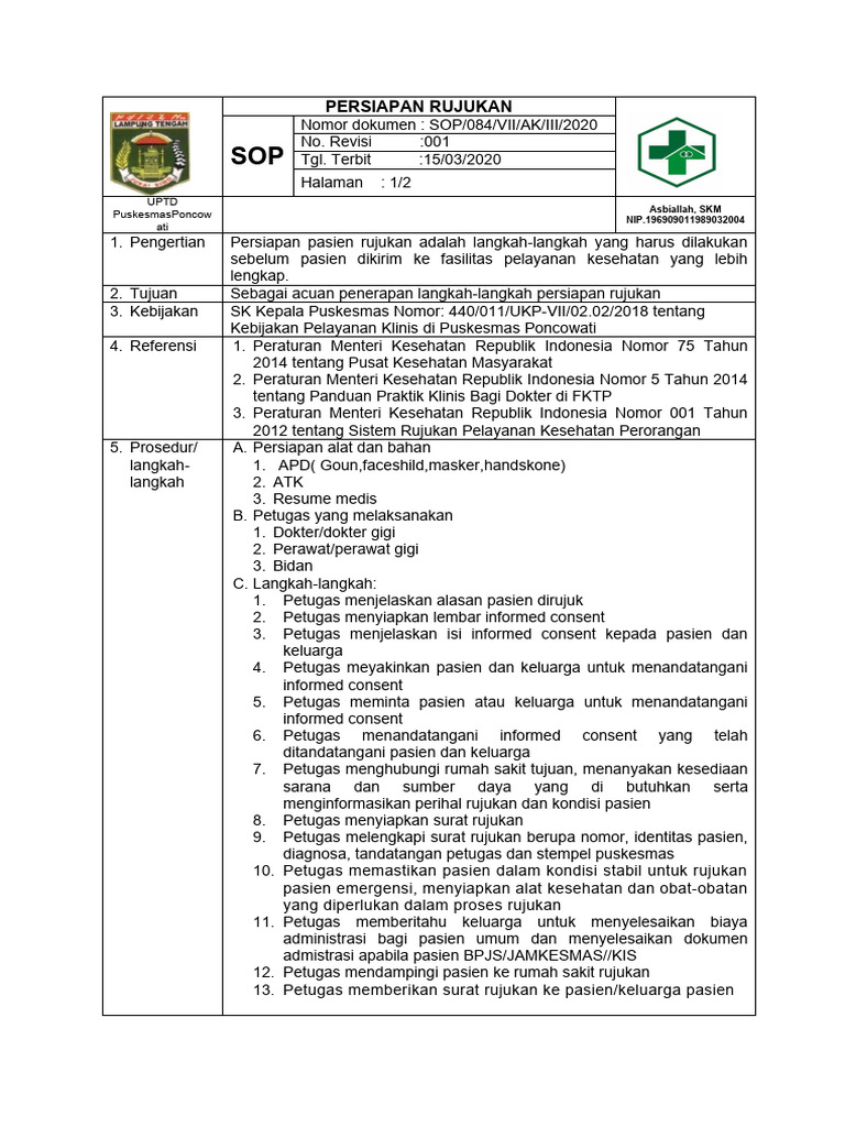 SOP Persiapan Rujukan Revisi | PDF
