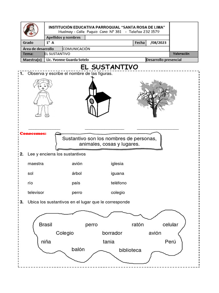 Guía de Sustantivos para 1° Grado | PDF | Artes del Lenguaje y ...