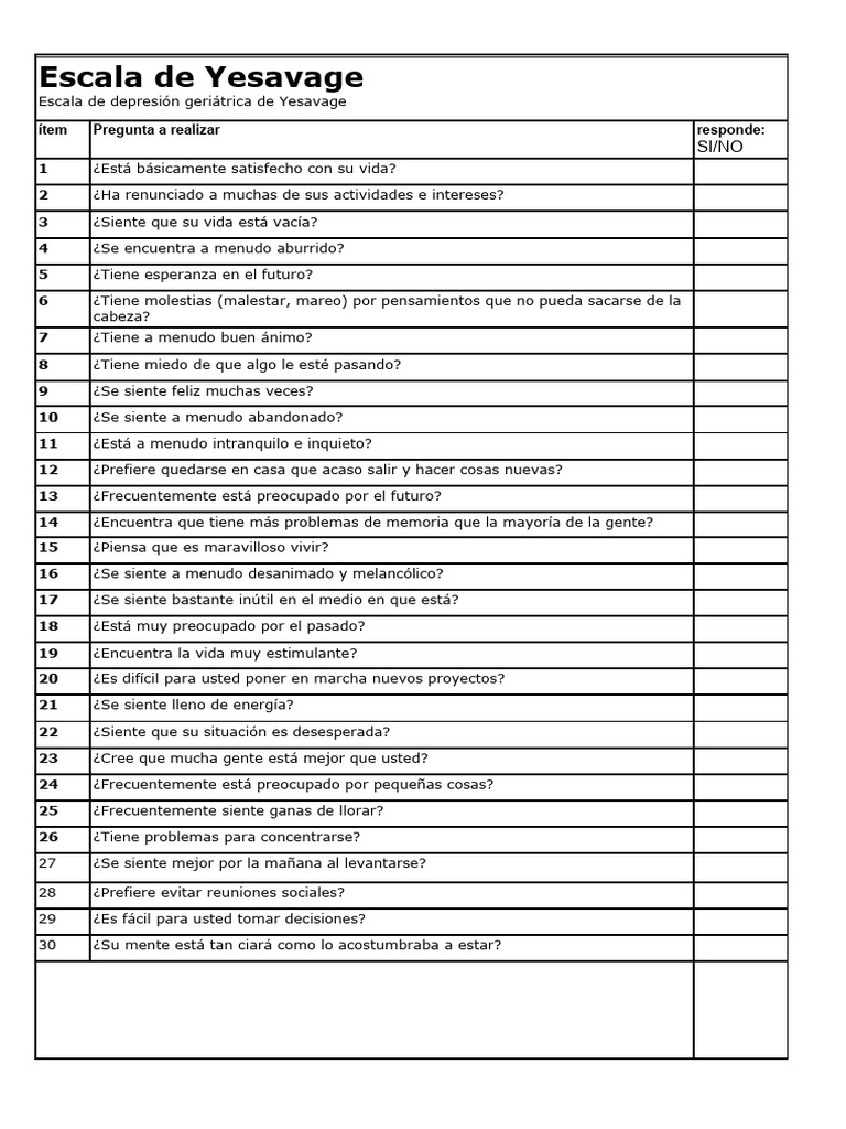 Escala de Depresión Geriátrica | PDF