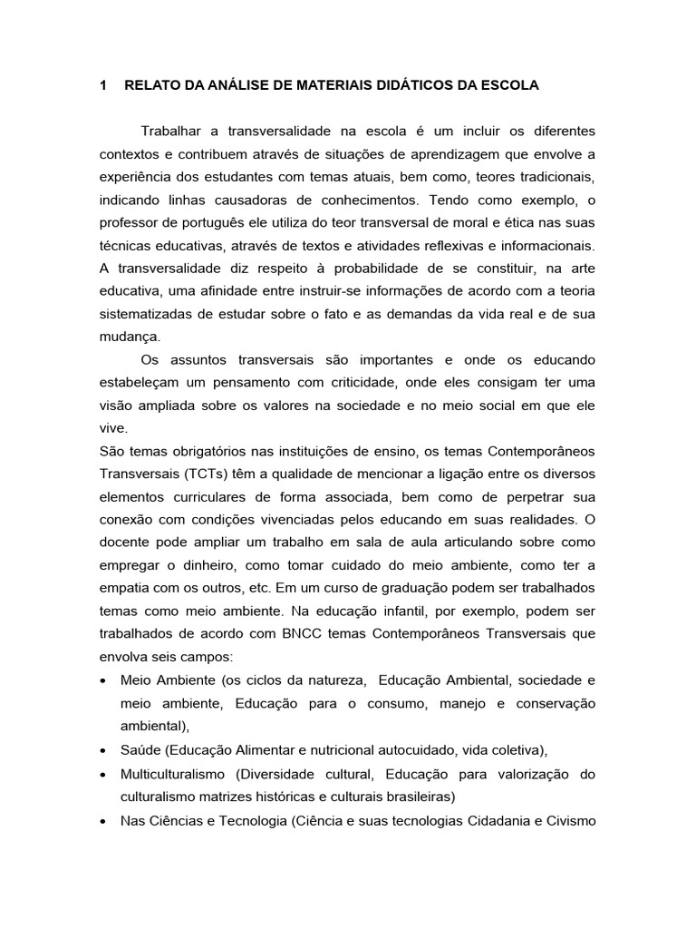 Relato Da Análise de Materiais Didáticos Da Escola | PDF | Sociologia ... Relato Da Análise de Materiais Didáticos Da Escola | PDF | Sociologia ...