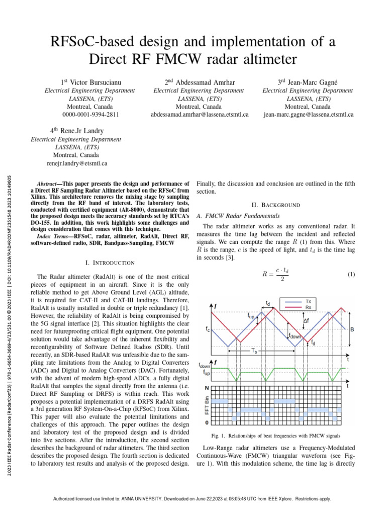 RFSoC-based Design and Implementation of A Direct RF FMCW Radar Altimeter | PDF | Sampling ...