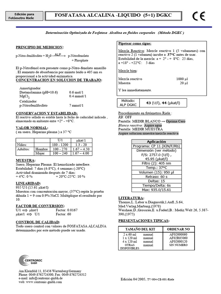 ALK PHOS FL 51 DGKC TV-004-CE-001-Riele Español | PDF | Análisis ...
