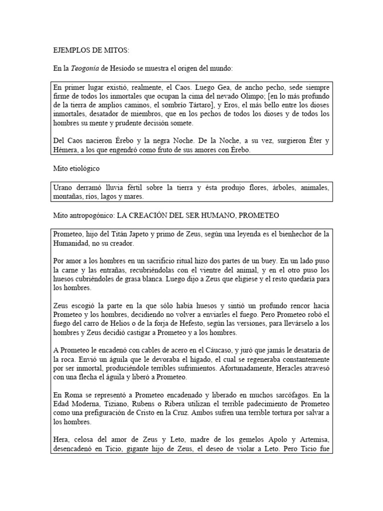 Ejemplos de Mitos | PDF | Prometeo | Zeus