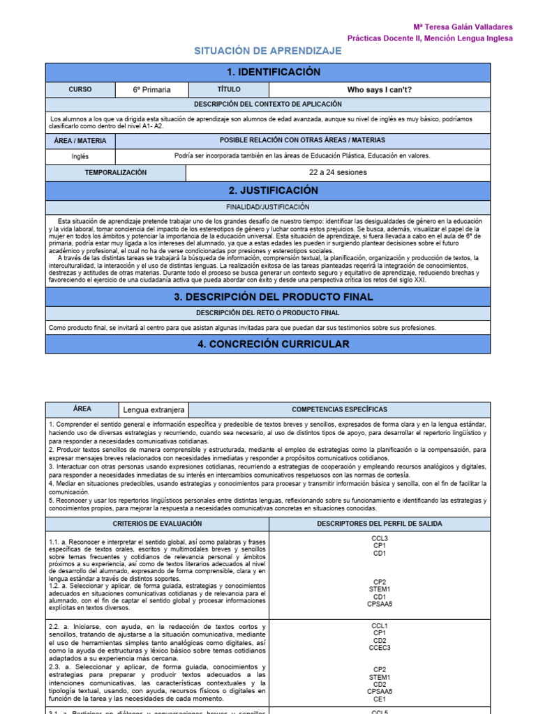 Situación de Aprendizaje en Inglés A1-A2 | PDF | Aprendizaje | Evaluación