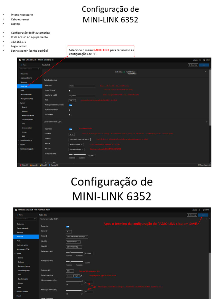 Configuração de MINI-LINK 6352 | PDF | Padrões de computador | Padrões ...