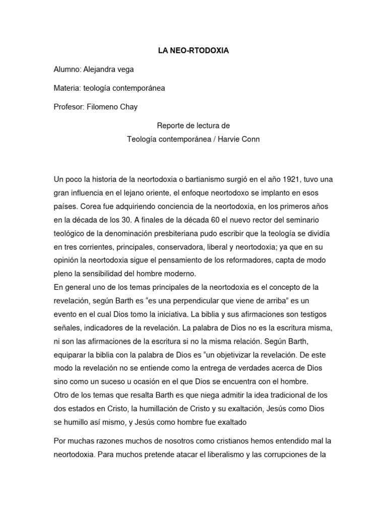 La Neo-Ortodoxia-Alejandra Vega | PDF | Jesús | Fe