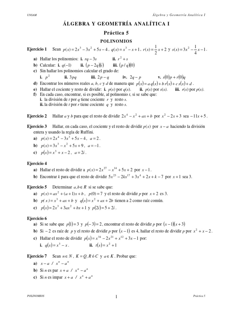 Práctica 5 Polinomios | PDF | Factorización | Álgebra abstracta