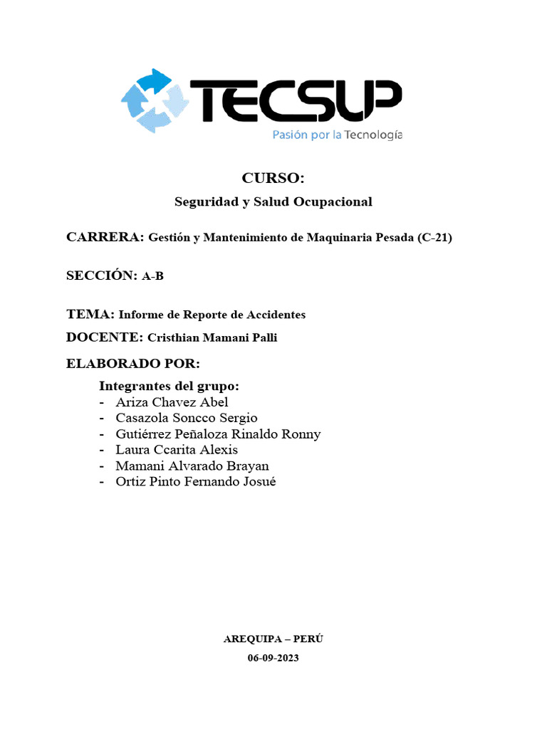 Informe Seguridad | PDF | Seguridad y salud ocupacional