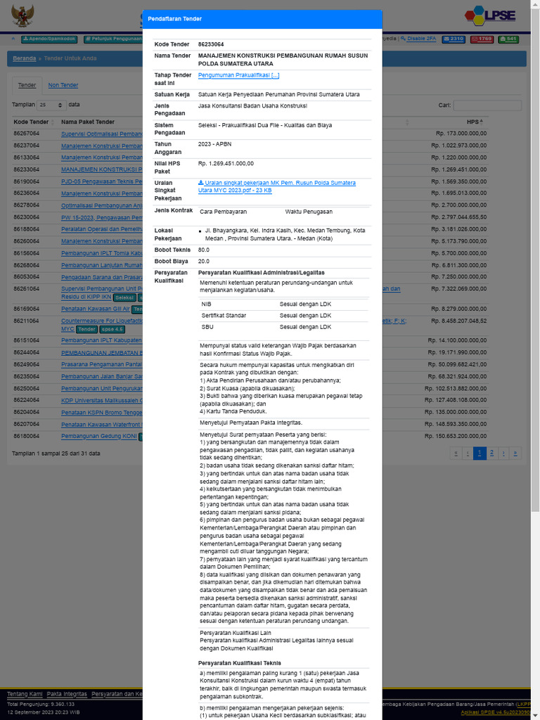 Tender Manajemen Konstruksi Rusun Polda | PDF