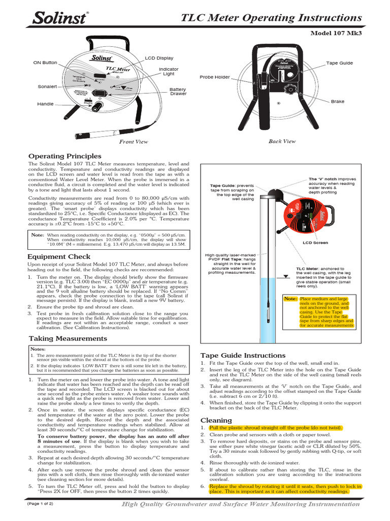 03 - Solinst Model 107 TLC Meter Operating Instructions | PDF ...