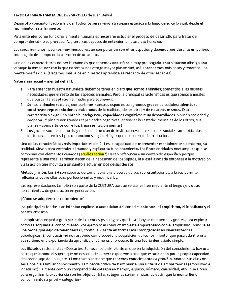 Introducción a la Psicología del desarrollo. Juan Delval | PDF ...