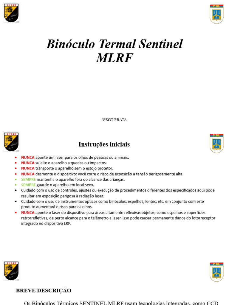 Binóculo Termal Sentinel MLRF | PDF | Olho | Laser