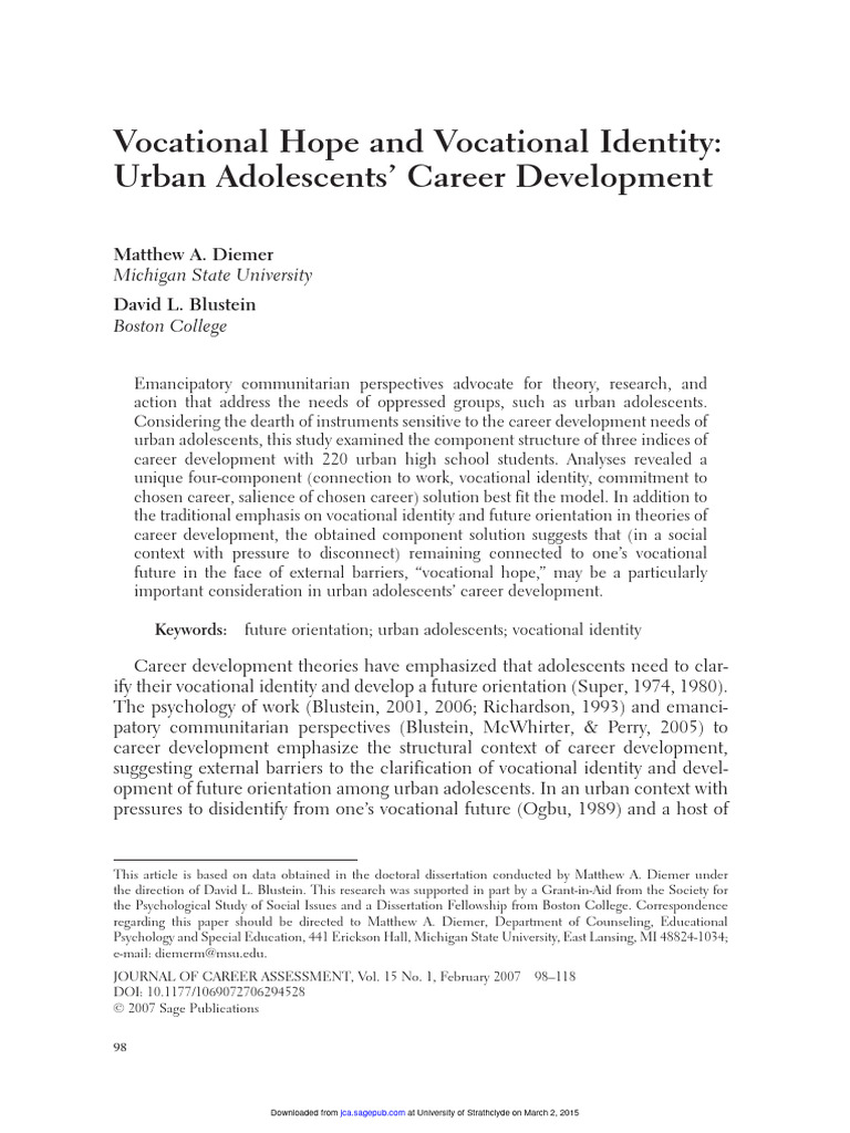 Vocational Hope and Vocational Identity: Urban Adolescents' Career ...