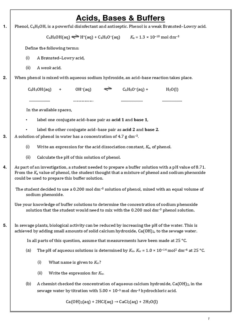 Acids Bases And Buffers Pdf Acid Buffer Solution