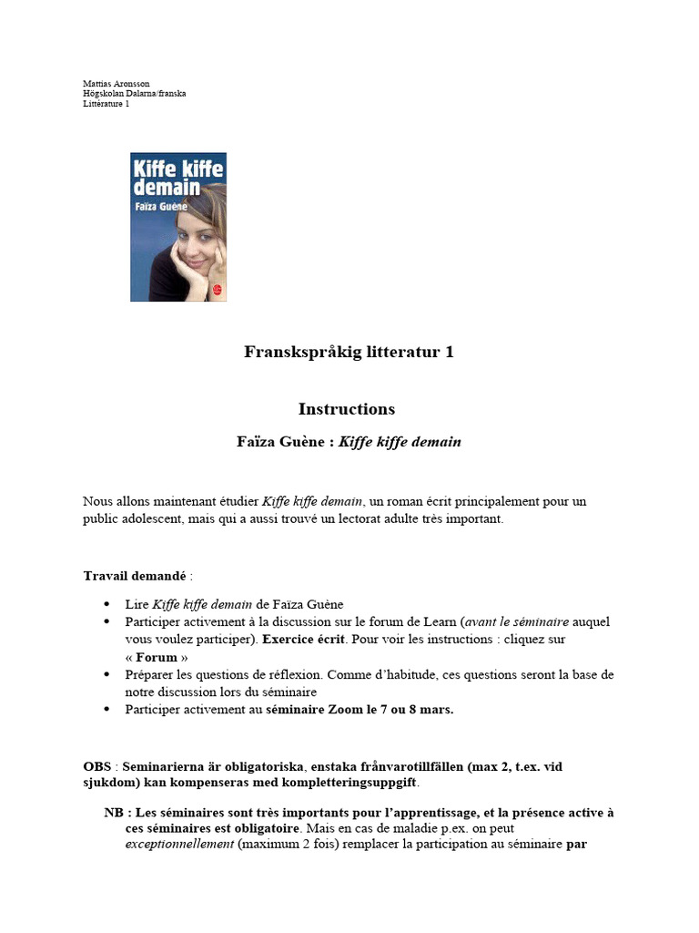Instructions Kiffe Kiffe Demain - Tagged | PDF | Arts du langage et ...