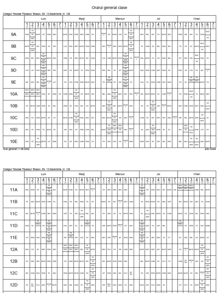 Orar General Elevi | PDF