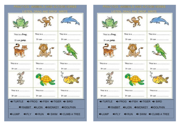 Animals and Action Verbs Worksheet | PDF
